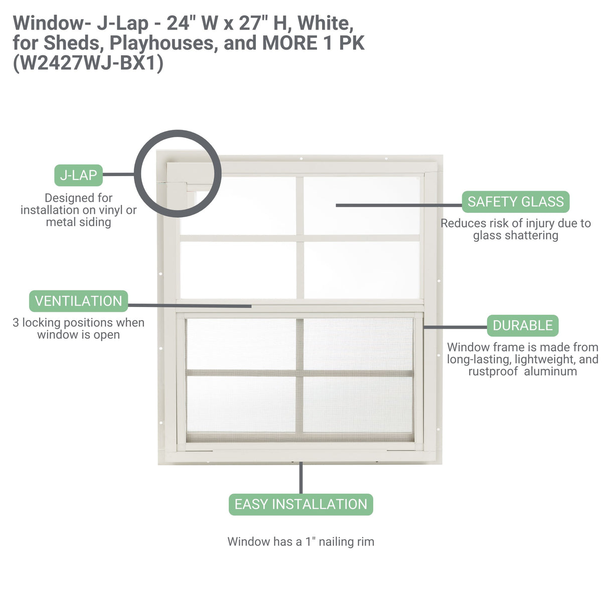 24" W x 27" H Flush Mount Shed Window, 1 PK